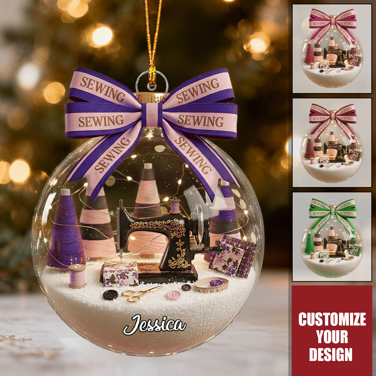 Snow Machine Holiday Sewing Snow Globe Ornament,Snow Globe Antique ...